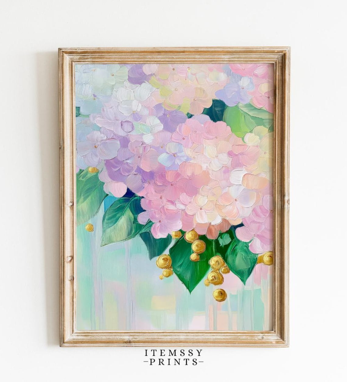 Abstract Hydrangea Botanical Art, Pink Blue Gold Poster ...
