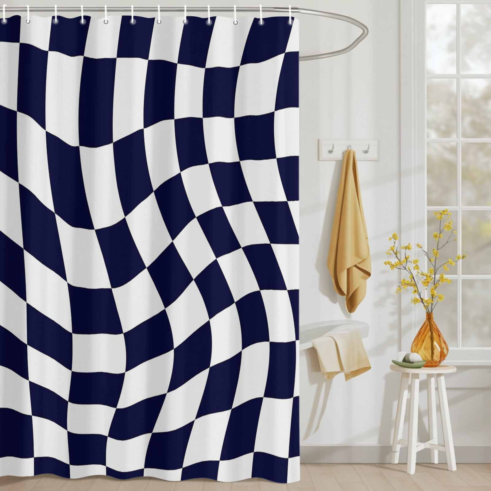 Abstract Illusion Aesthetic Grid Art Shower Curtain Set, Waterproof ...