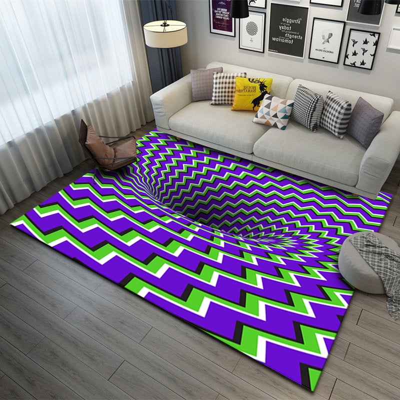 Abstract Illusion Rug Purple For Kids Bedroom Playroom 3D Trippy Vortex ...
