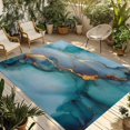Abstract Impressionist Outdoor Rug, Gold Green Marble Texture Non-Slip ...