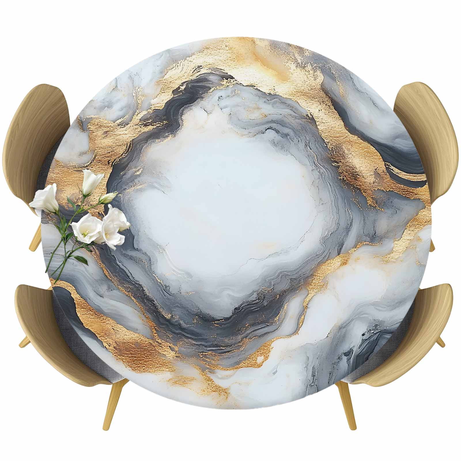 Abstract Impressionist Round Fitted Table Cover Gary Gold Marble ...