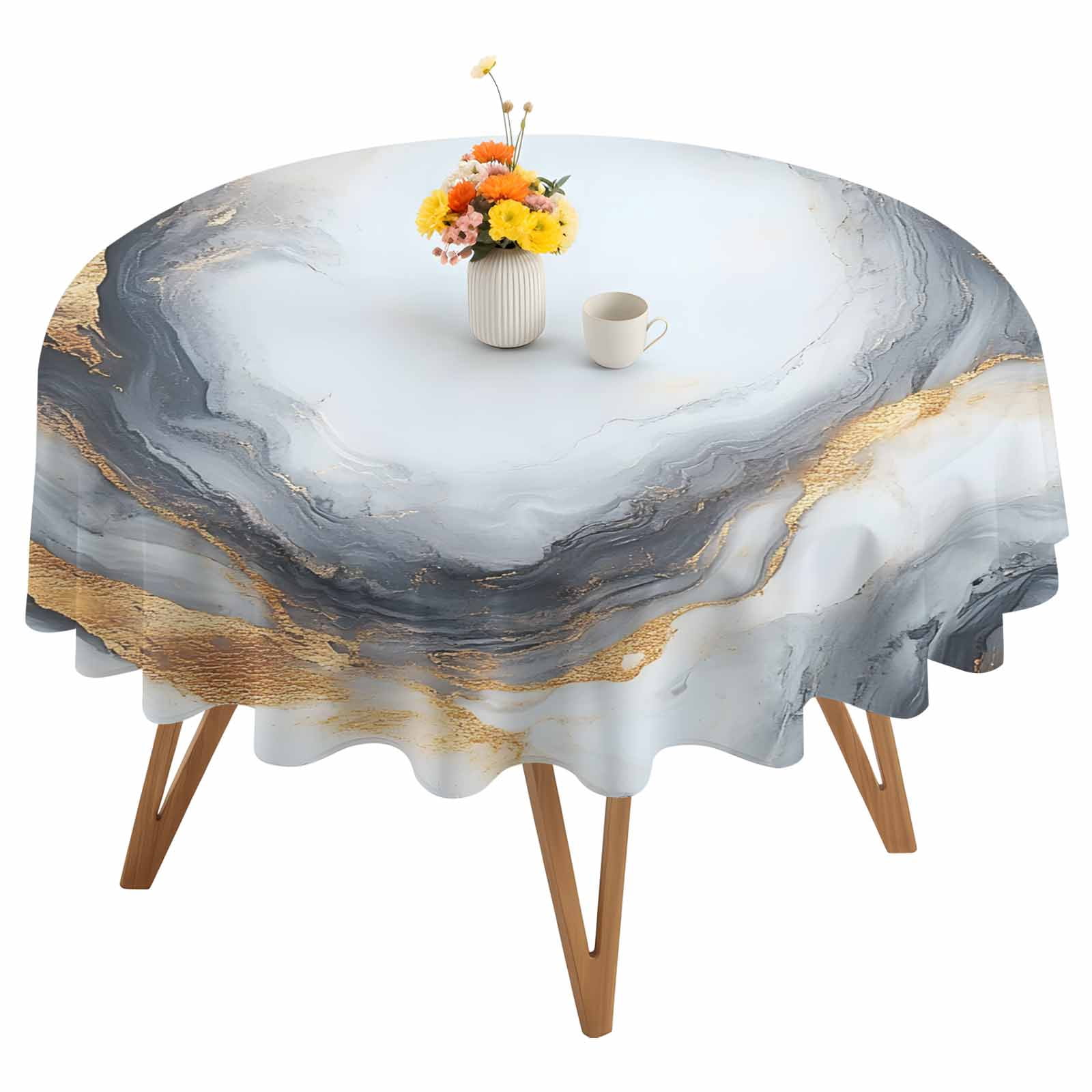 Abstract Impressionist Round Tablecloth 60 inches Gary Gold Marble ...