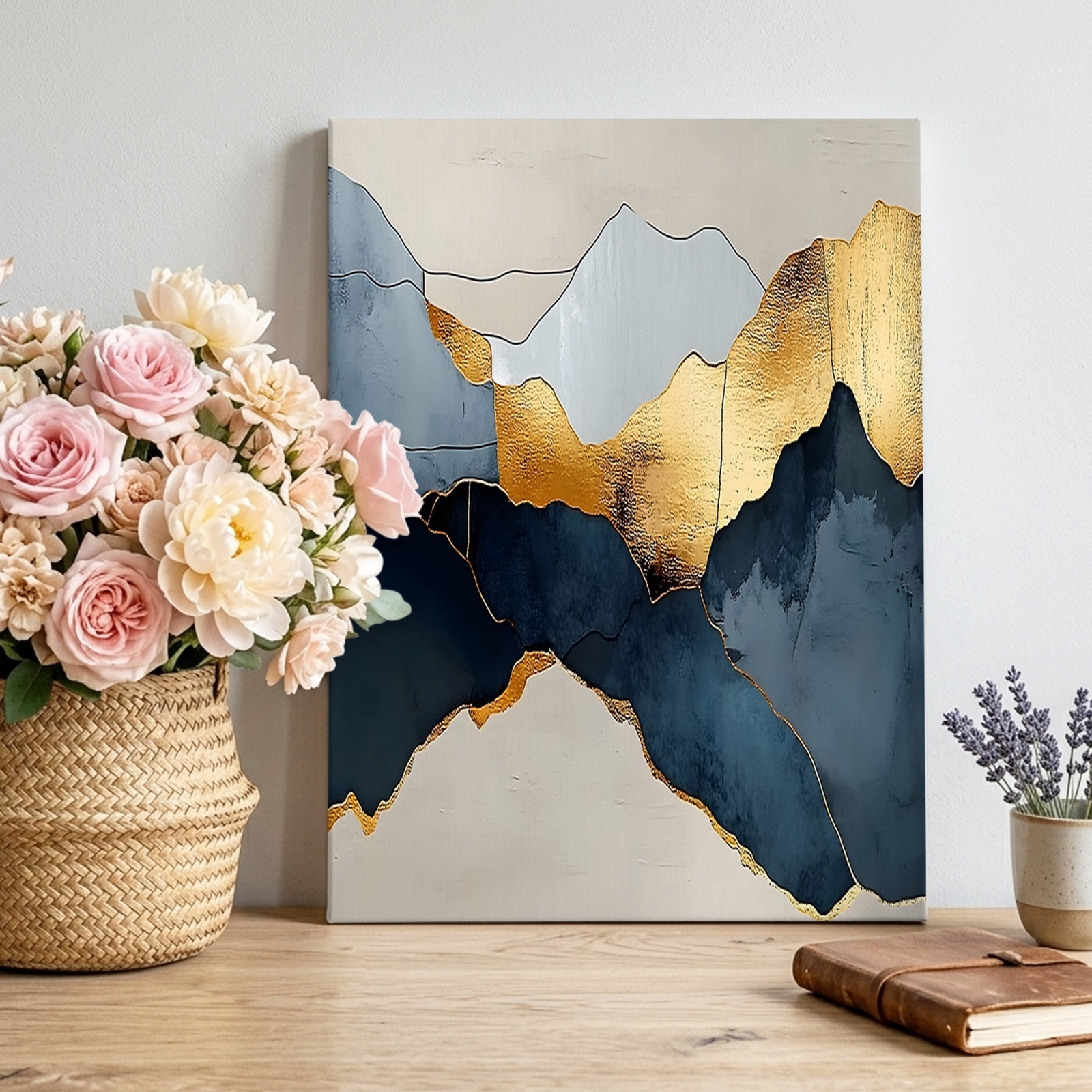 Abstract Impressionist Style Canvas Wall Art for Living Room, Navy Blue ...