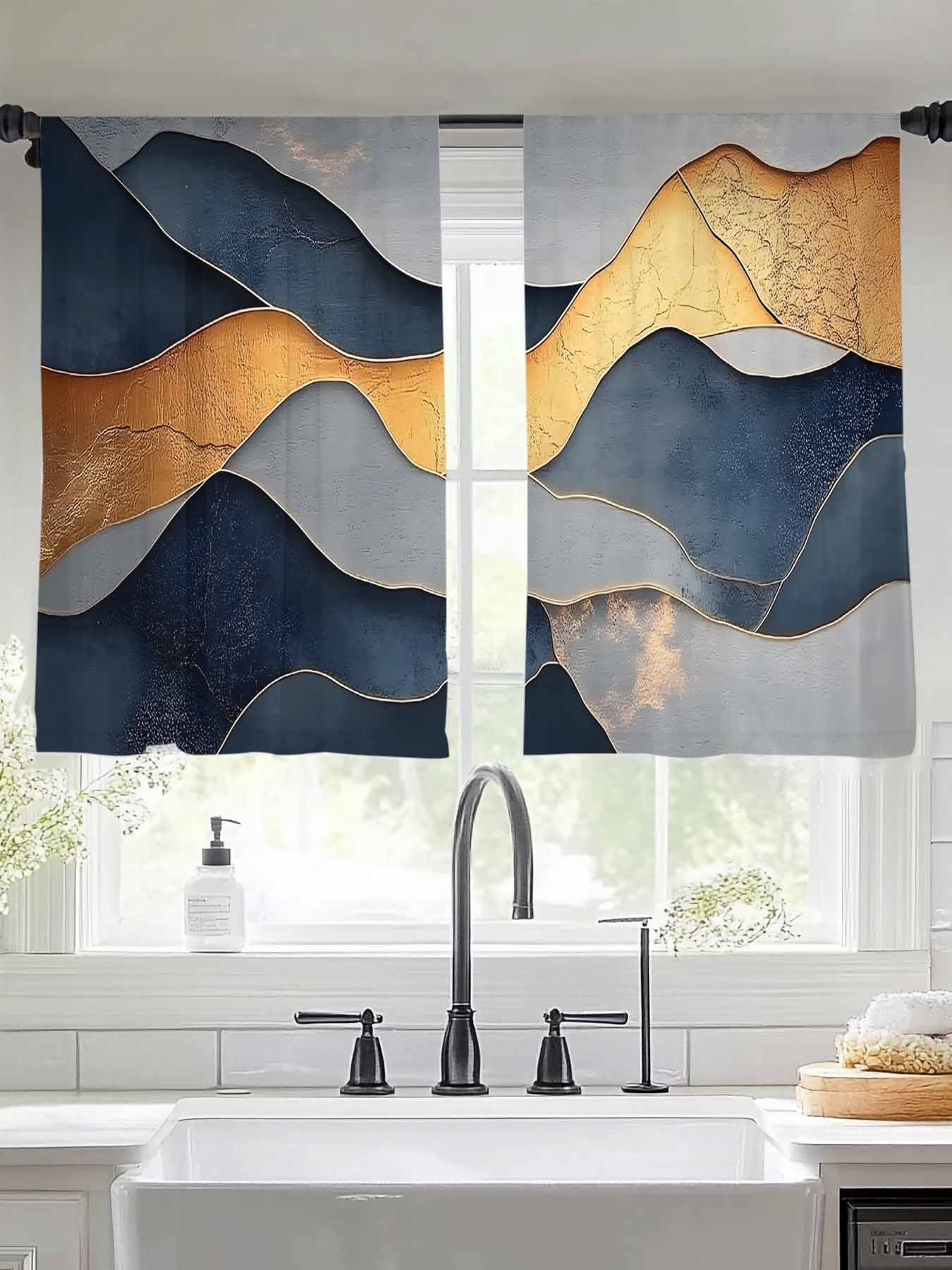 Abstract Impressionist Style Sheer Curtains 45 Inches Long 2 Panels ...