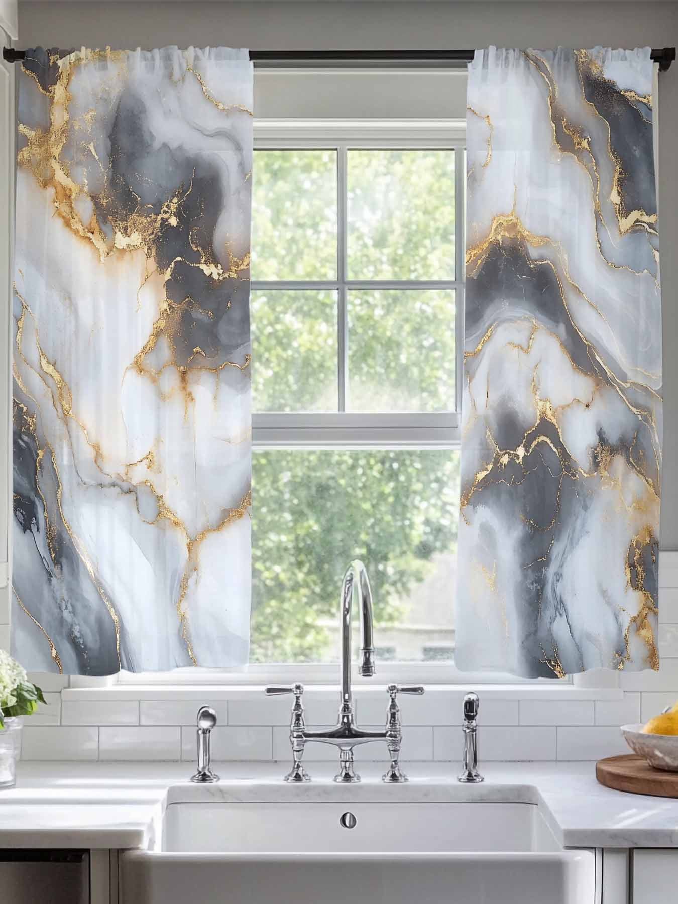 Abstract Impressionist Style Sheer Curtains 63 Inches Long 2 Panels ...
