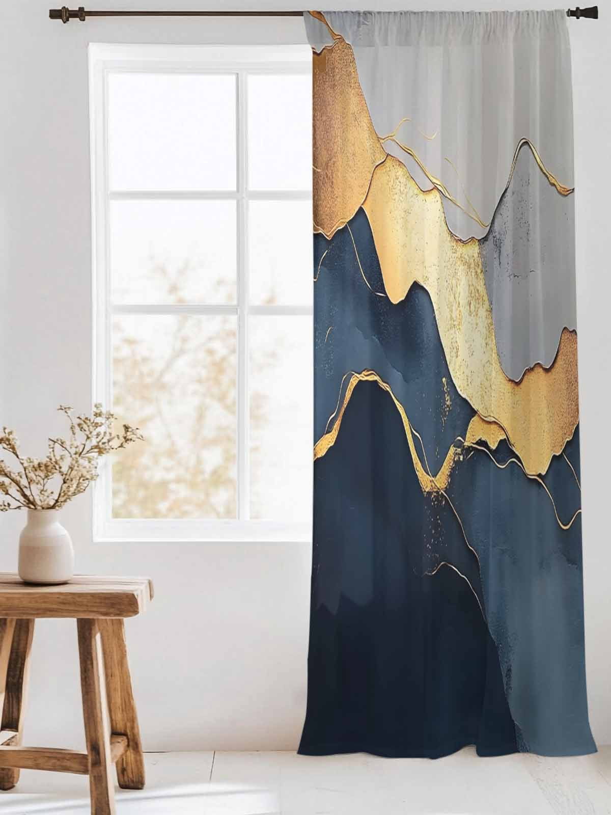 Abstract Impressionist Style Sheer Curtains 84 Inch Long 1 Panel Gold ...
