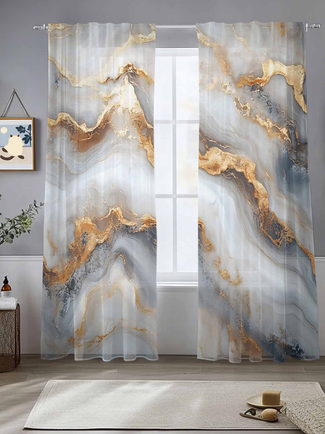 Abstract Impressionist Style Sheer Curtains 96 Inches Long 2 Panels ...