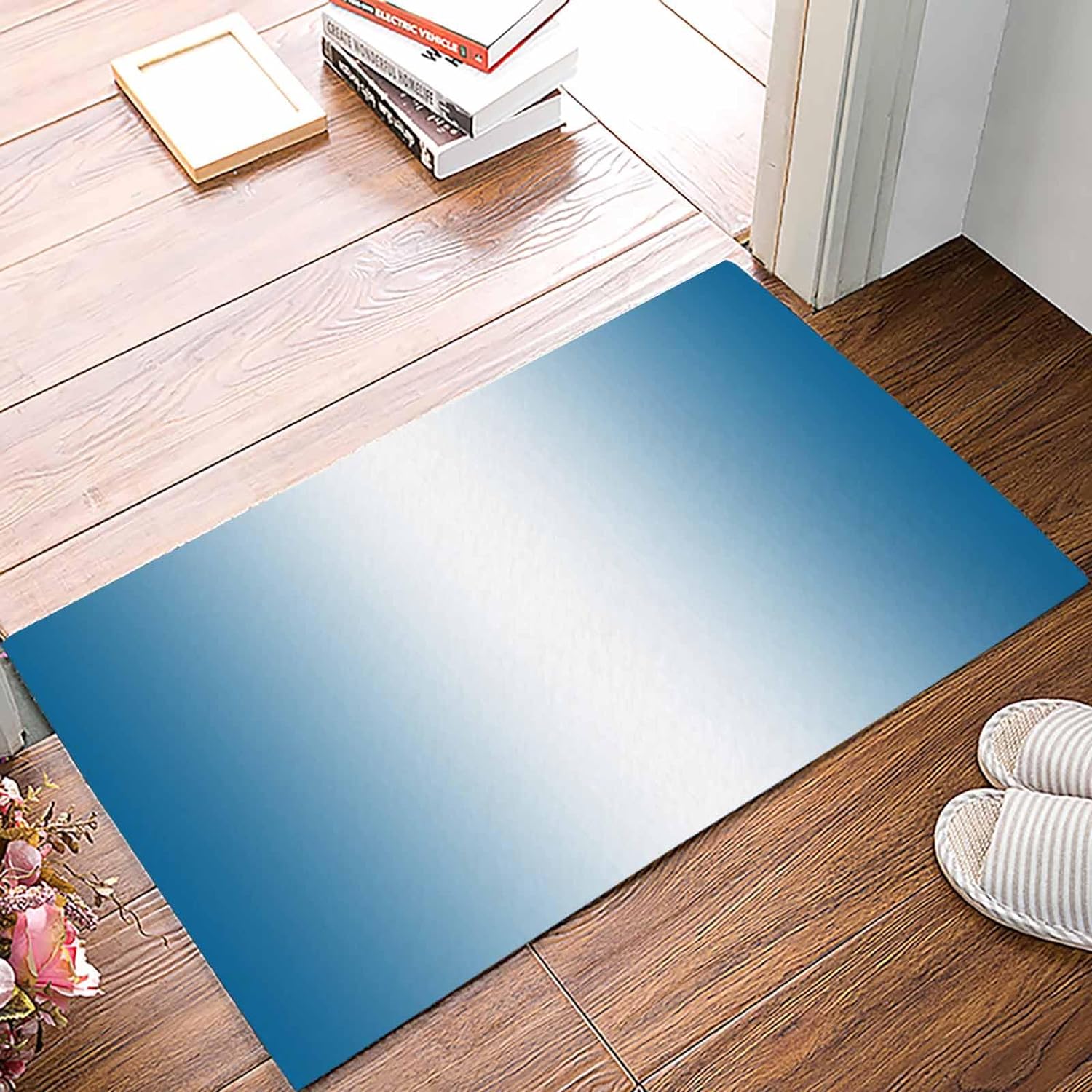 Abstract Indoor Doormat Front Door Mat, Ombre Blue White Welcome Mat ...