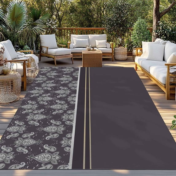 Abstract Indoor Outdoor Rugs 6x9 Ft, Retro Watercolor Dark Gray Pesley ...