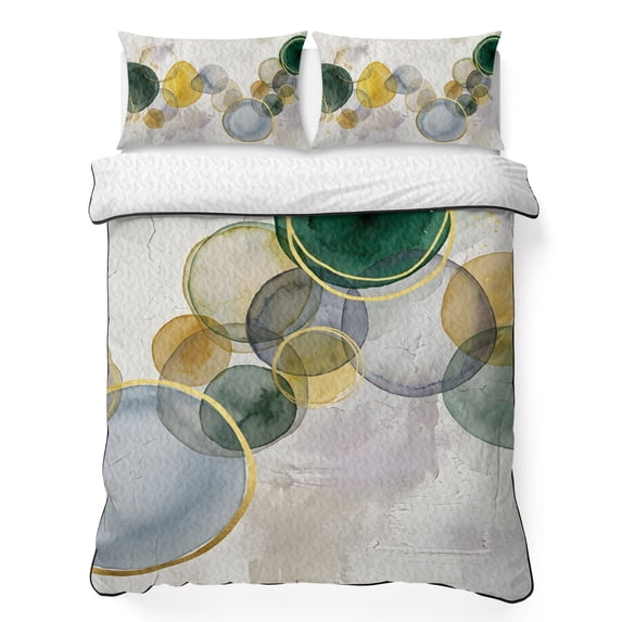 Abstract Ink 3 Piece Quilt Bedding Set with 2 Pillow Shams, Green ...