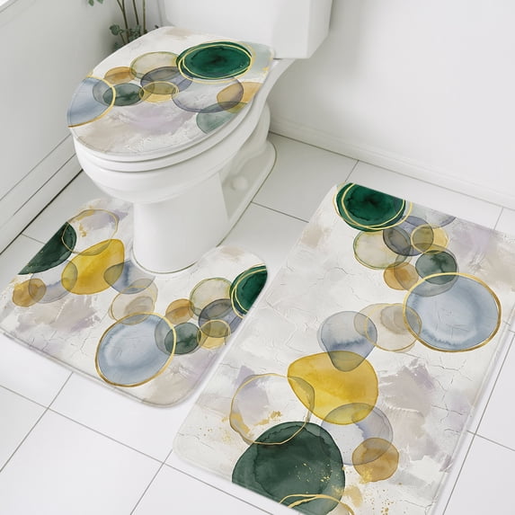 Abstract Ink Bathroom Rugs Set Green Yellow Blue Ink Splatter Bubbles ...
