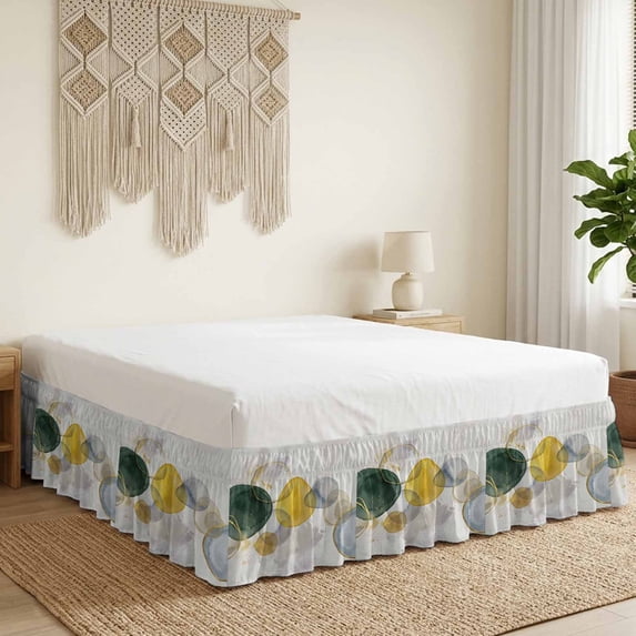 Abstract Ink Bed Skirt Bed Skirts Queen Size 16 Inch Drop, Green Yellow ...