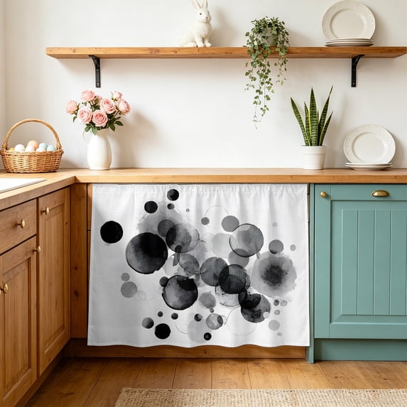Abstract Ink Cabinet Curtains 10" W x 11" L Black Ink Splatter Bubbles ...