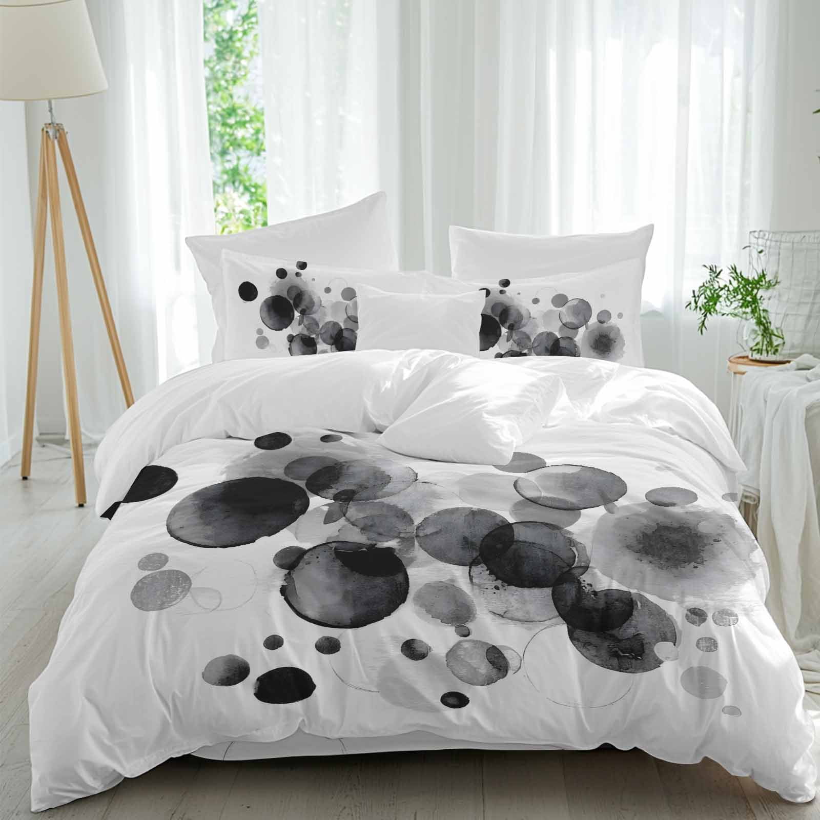 Abstract Ink Comforter Set Full Size, Black Ink Splatter Bubbles Drops ...