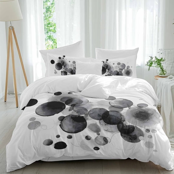 Abstract Ink Comforter Set Full Size, Black Ink Splatter Bubbles Drops ...