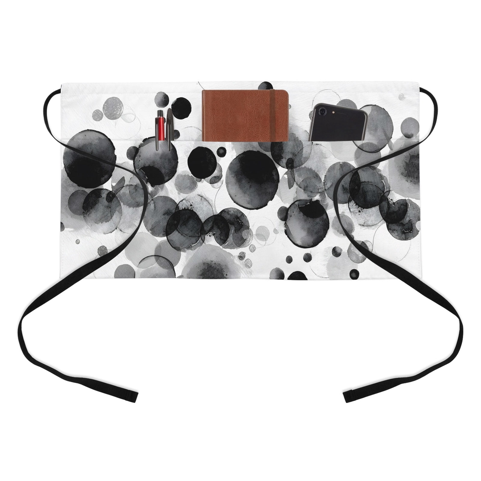 Abstract Ink Half Waist Apron Black Ink Splatter Bubbles Drops Short ...