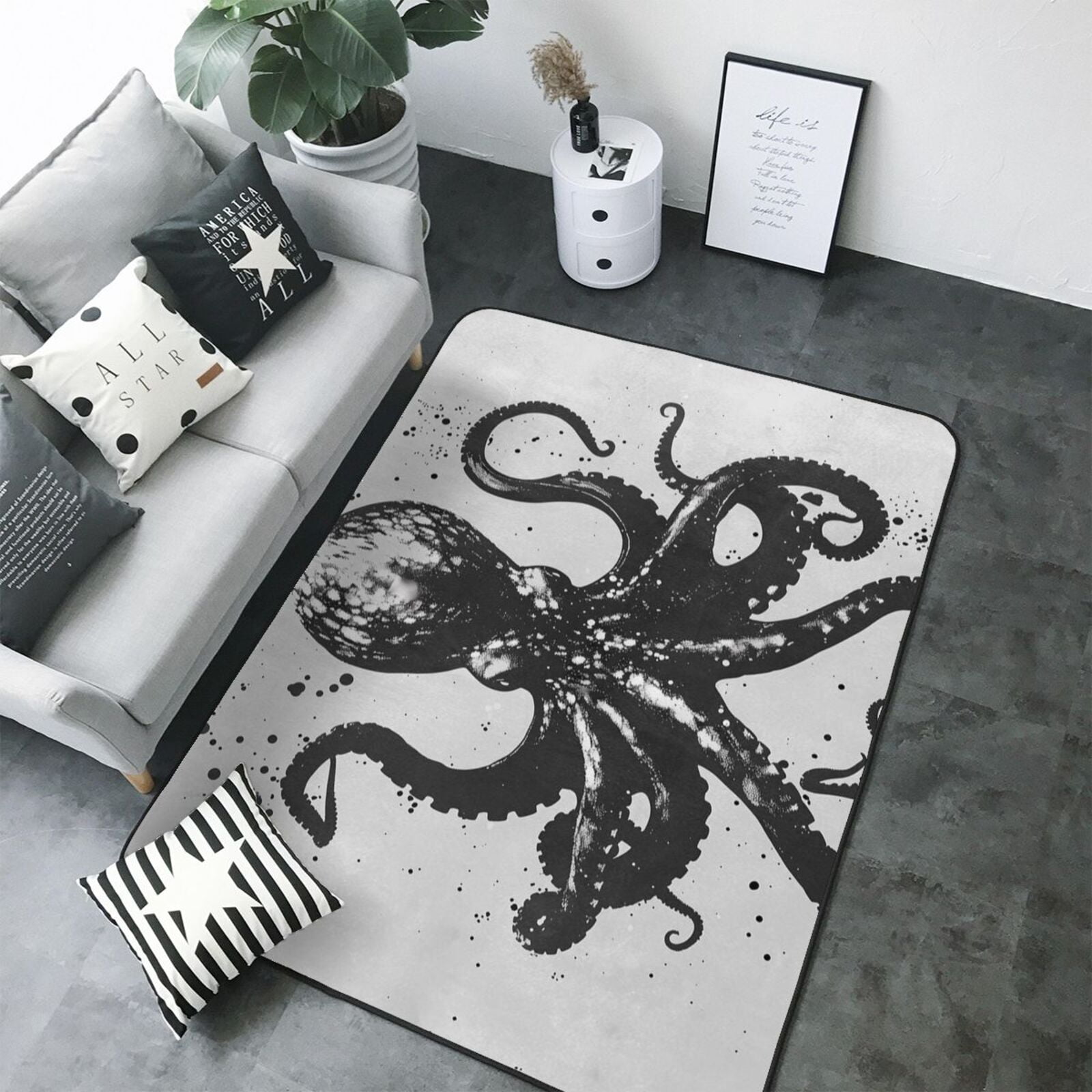 Abstract Ink Octopus Area Rugs for Living Room Bedroom, 5x7 Soft Throw ...