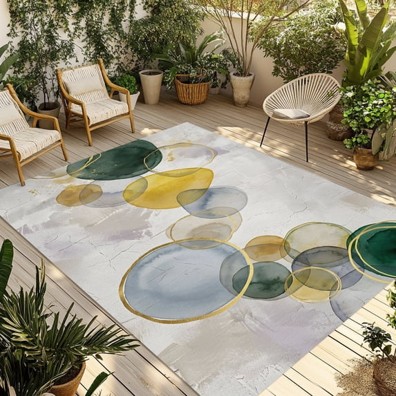Abstract Ink Outdoor Rug 6x9 ft Green Yellow Blue Ink Splatter Bubbles ...