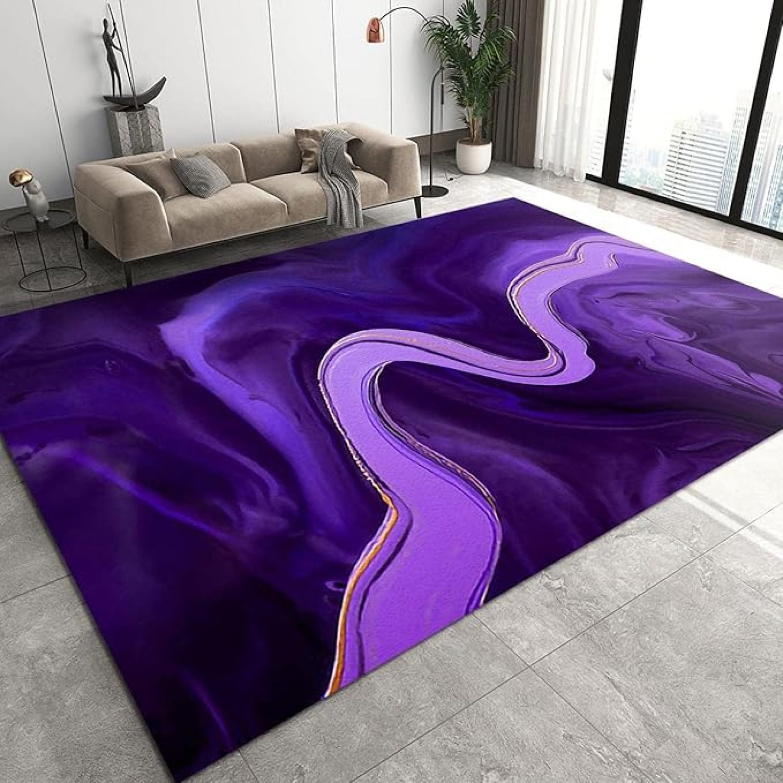 Abstract Ink Paint Purple Art Area Rugs, Fluid Purple Waves Art Easy ...