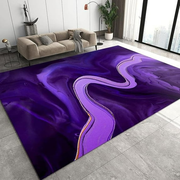 Abstract Ink Paint Purple Art Area Rugs, Fluid Purple Waves Art Easy ...