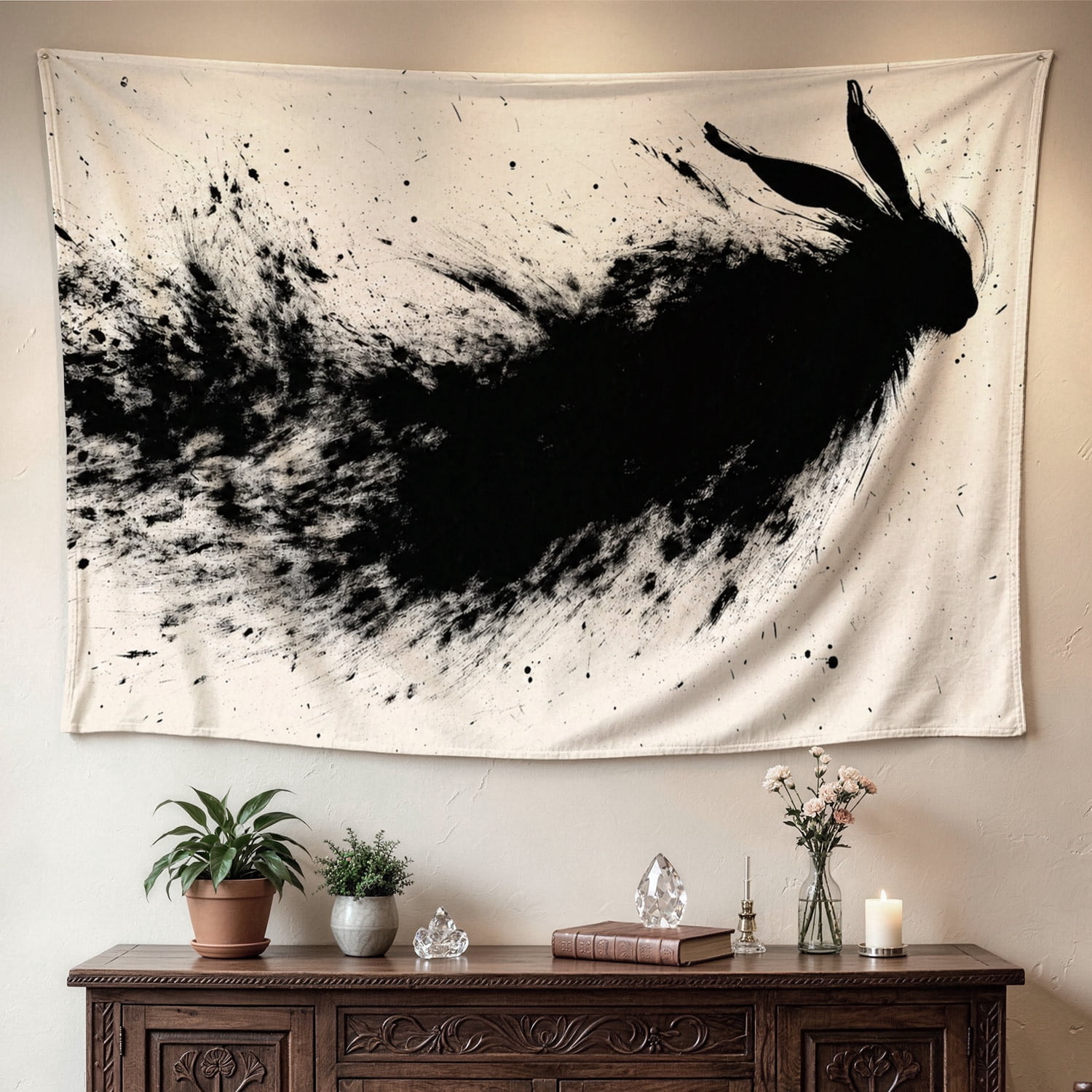 Abstract Ink Painting Rabbit Wall tapestry，Large size Printed ...