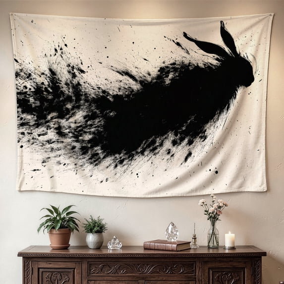 Abstract Ink Painting Rabbit Wall tapestry，Large size Printed ...