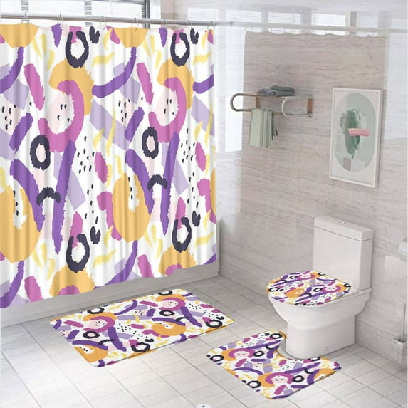 Abstract Ink Painting Shower Curtain Sets Non-Slip Rug Bath Mats Toilet ...