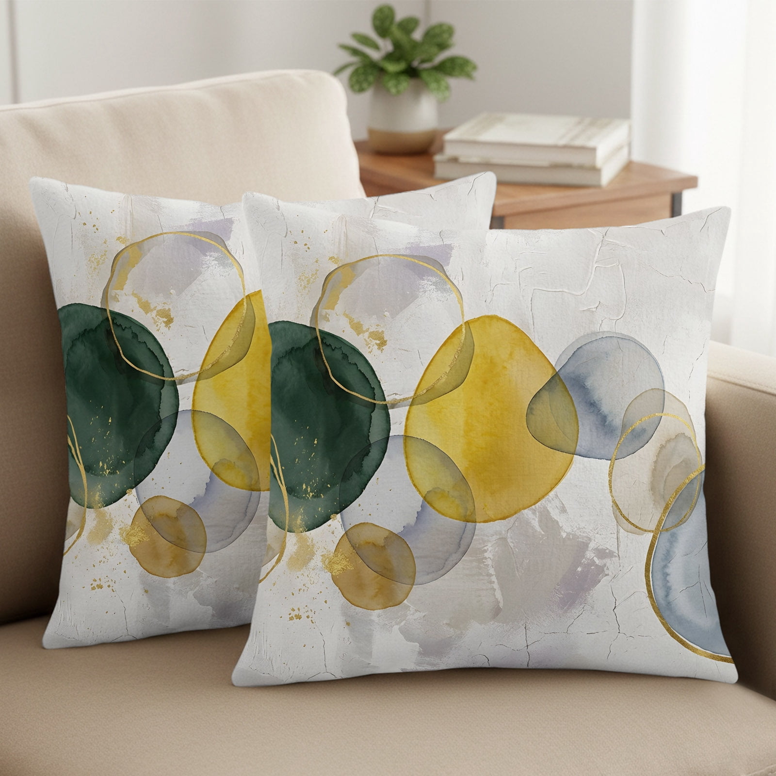 Abstract Ink Pillow Covers Set of 2, Green Yellow Blue Ink Splatter ...
