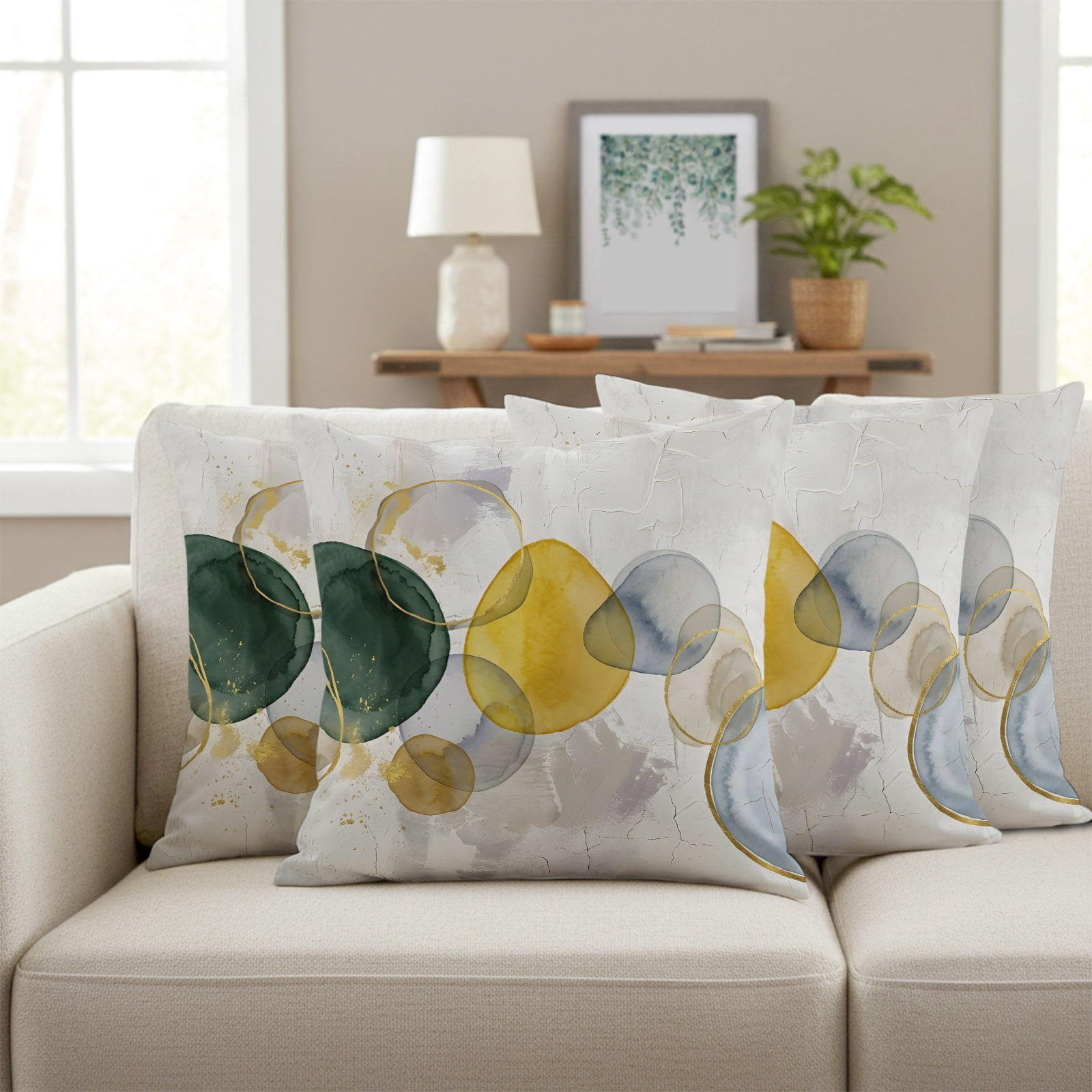 Abstract Ink Pillow Covers Set of 4, Green Yellow Blue Ink Splatter ...