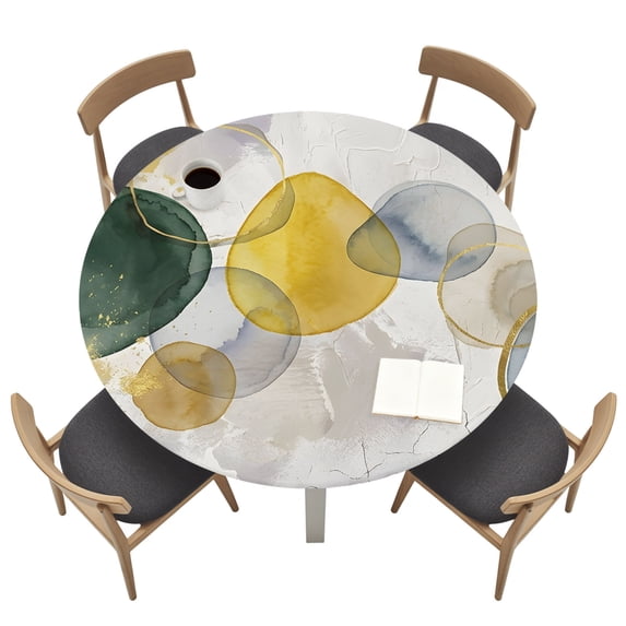Abstract Ink Round Fitted Table Cover Green Yellow Blue Ink Splatter ...