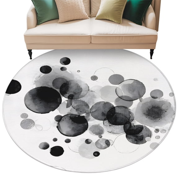 Abstract Ink Round Living Room Rugs 5 ft, Black Ink Splatter Bubbles ...