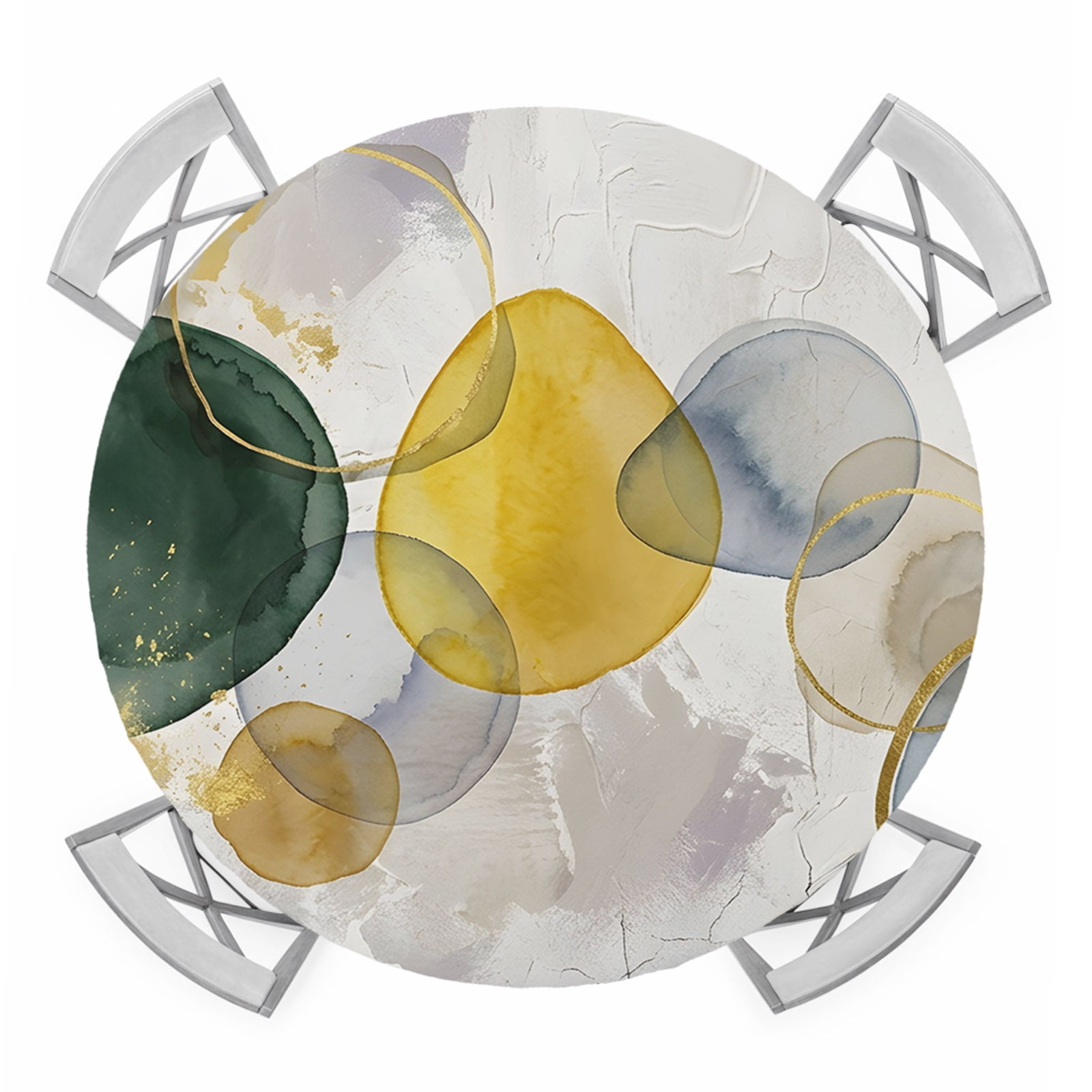 Abstract Ink Round Table Cover, Green Yellow Blue Ink Splatter Bubbles ...