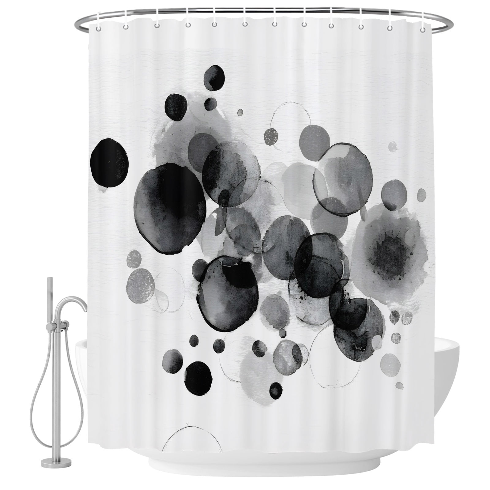Abstract Ink Shower Curtain Set with Hooks, Black Ink Splatter Bubbles ...
