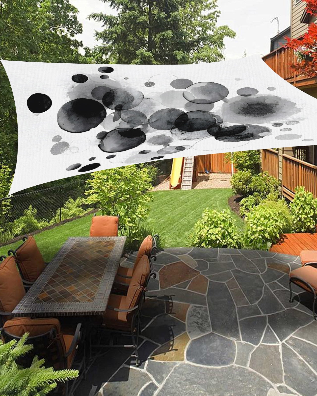 Abstract Ink Sun Shade Sail 8'X10' Black Ink Splatter Bubbles Drops UV ...