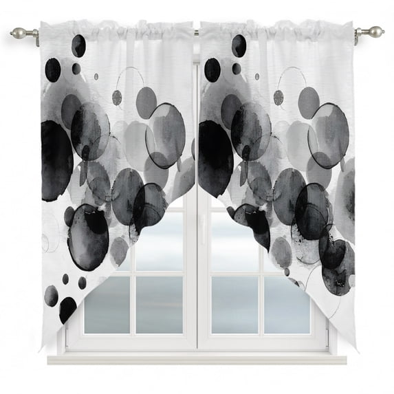 Abstract Ink Swag Curtain Valance for Window 2 Panels Black Ink ...