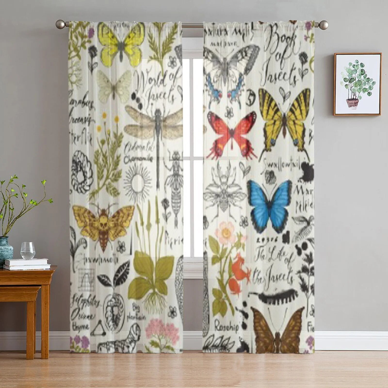 Abstract Insects Medicinal Herbs Retro Sheer Curtains for Living Room ...