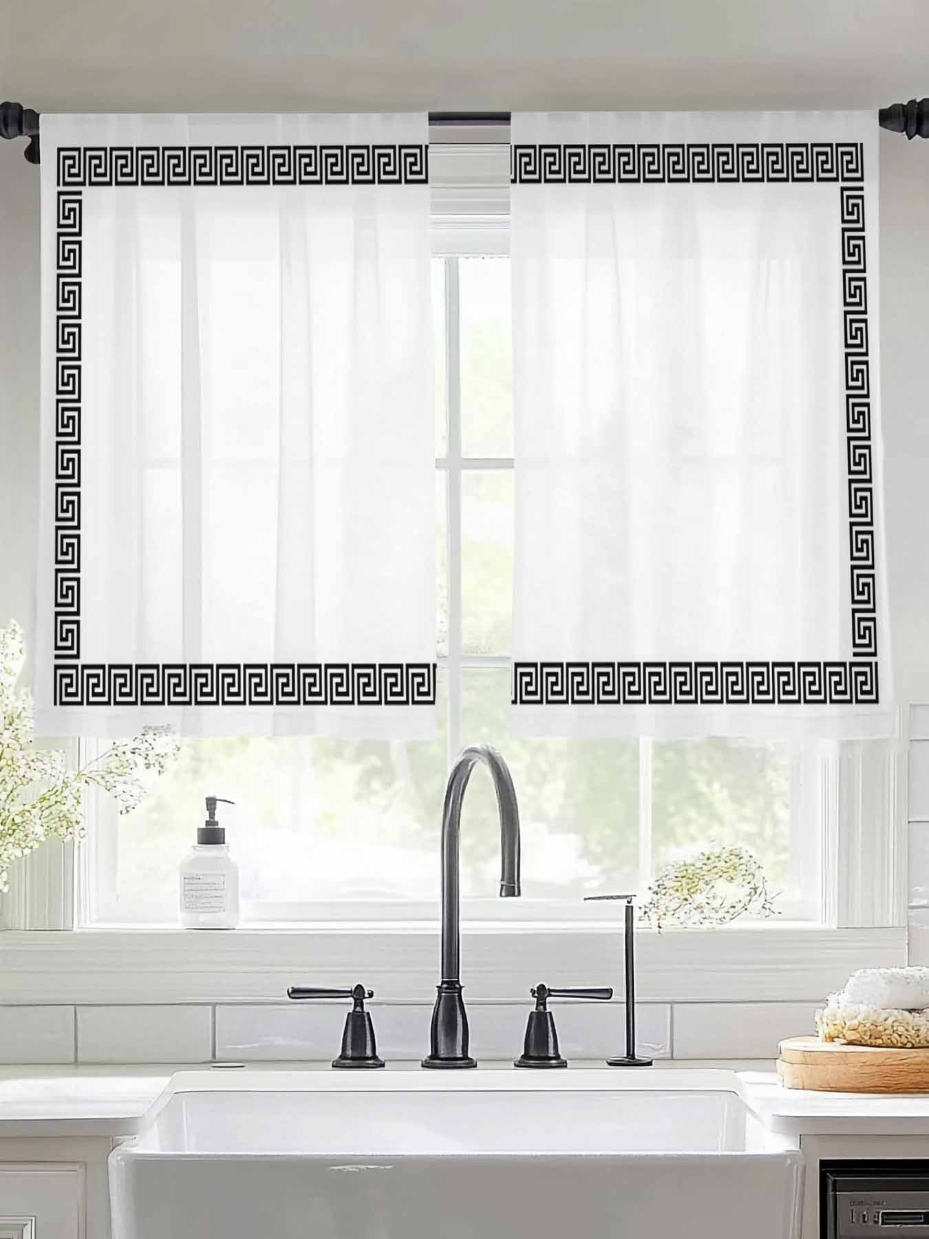 Abstract Inspired Greek Key Pattern Chiffon Sheer Curtains 45 Inches ...