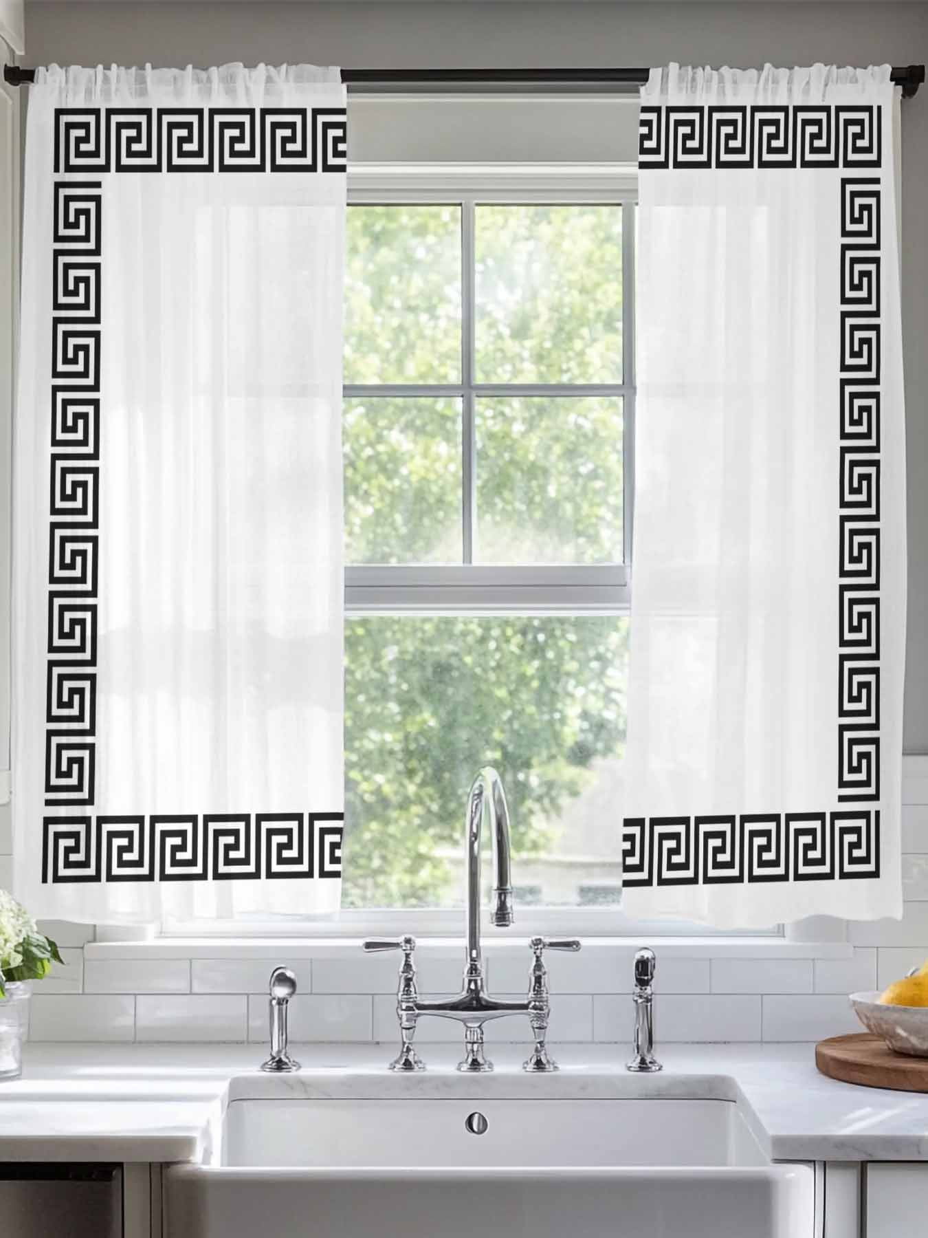 Abstract Inspired Greek Key Pattern Chiffon Sheer Curtains 63 Inches ...