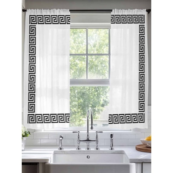 Abstract Inspired Greek Key Pattern Chiffon Sheer Curtains 63 Inches ...