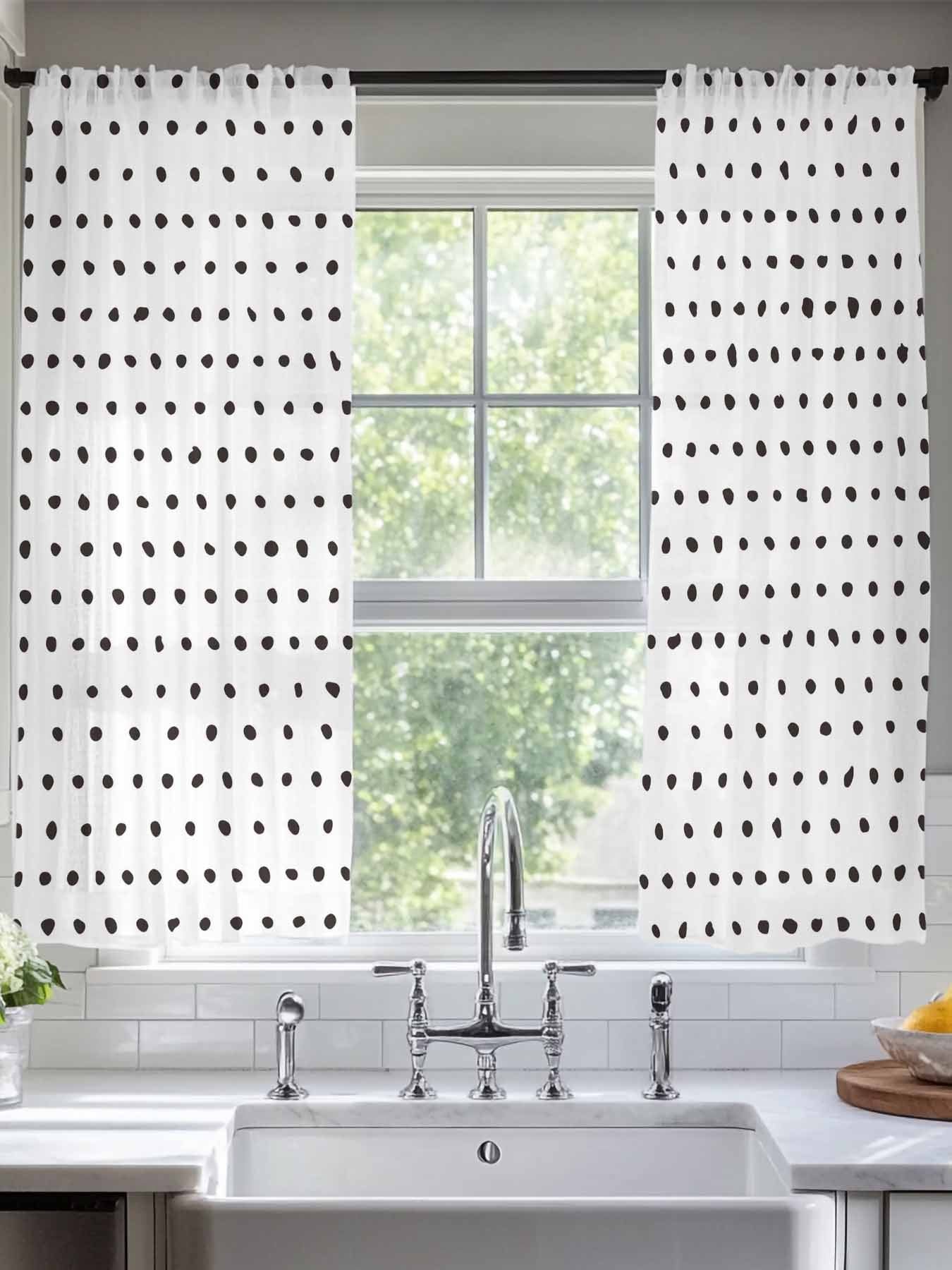 Abstract Irregular Black Polka Dot Chiffon Sheer Curtains 72 Inches ...