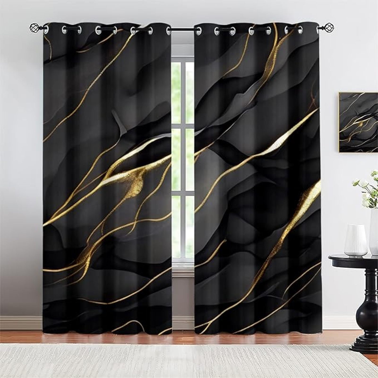 Abstract Irregular Golden Lines Window Curtain Panel, Modern Luxury ...
