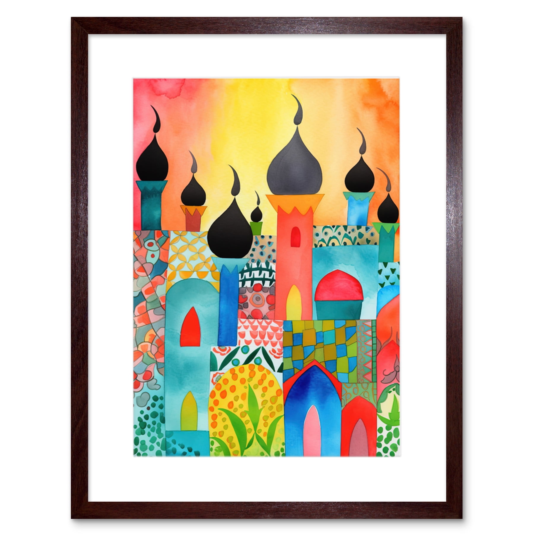 Abstract Islamic Cityscape Folk Art Artwork Framed Print Wall Art 9X7 ...