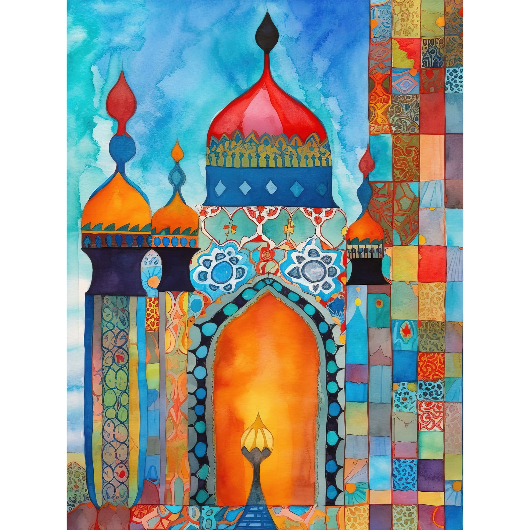 Abstract Islamic Mosque Entrance Prayer Folk Art Unframed Wall Art ...