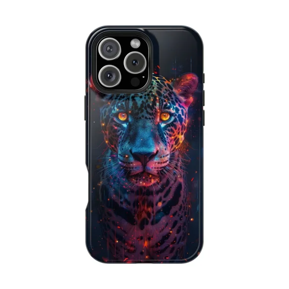 Abstract Jaguar Neon Leopard Digital Phone Case for iPhone 17 11 12 13 ...
