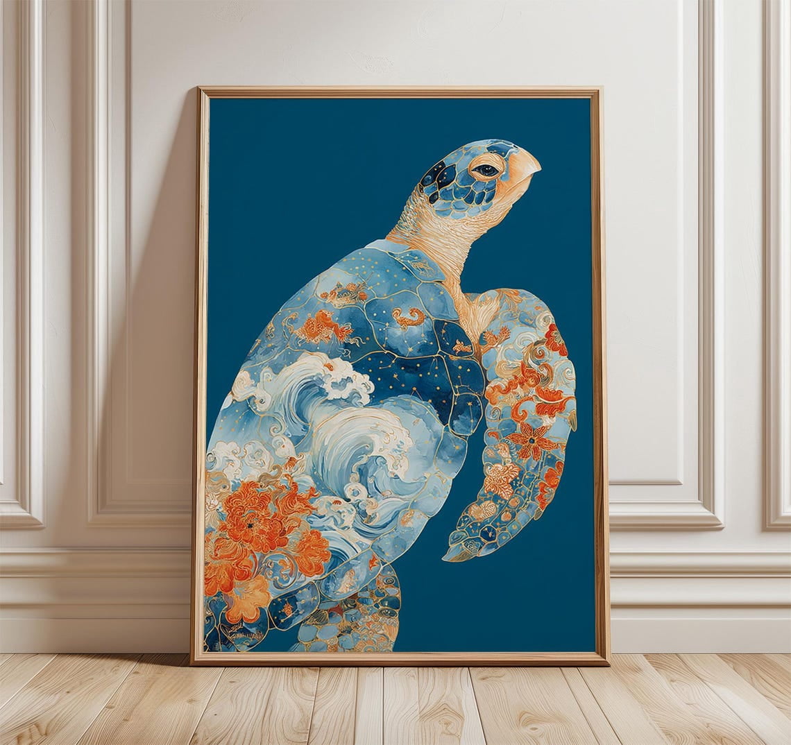 Abstract Japanese Mountain Modern Ukiyo-e Yellow Teal Nature Zen Art ...