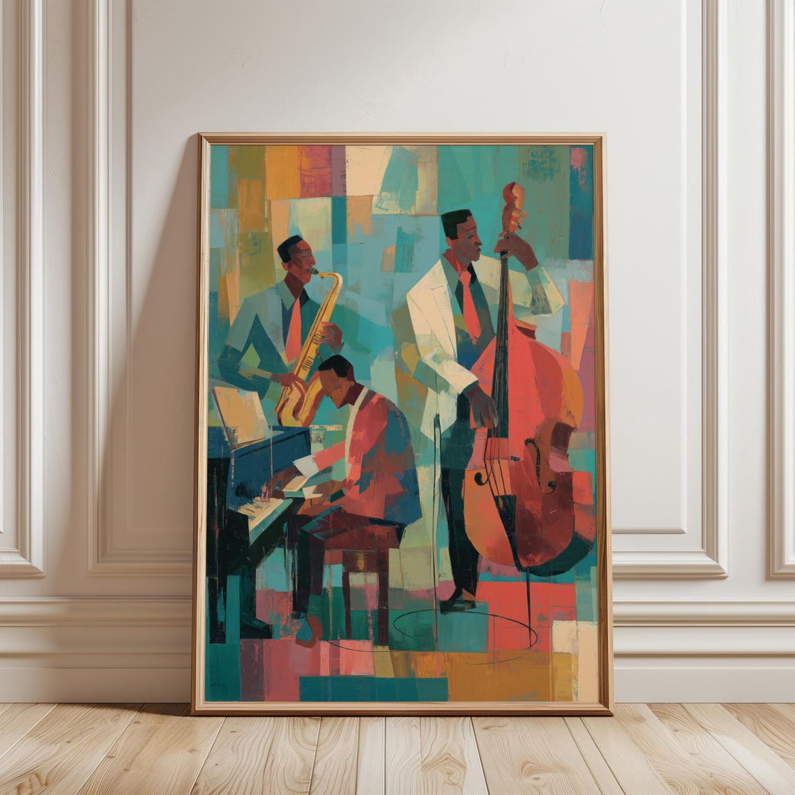 Abstract Jazz Band Modern Music Colorful Piano Sax Bass Decor, Unframed ...