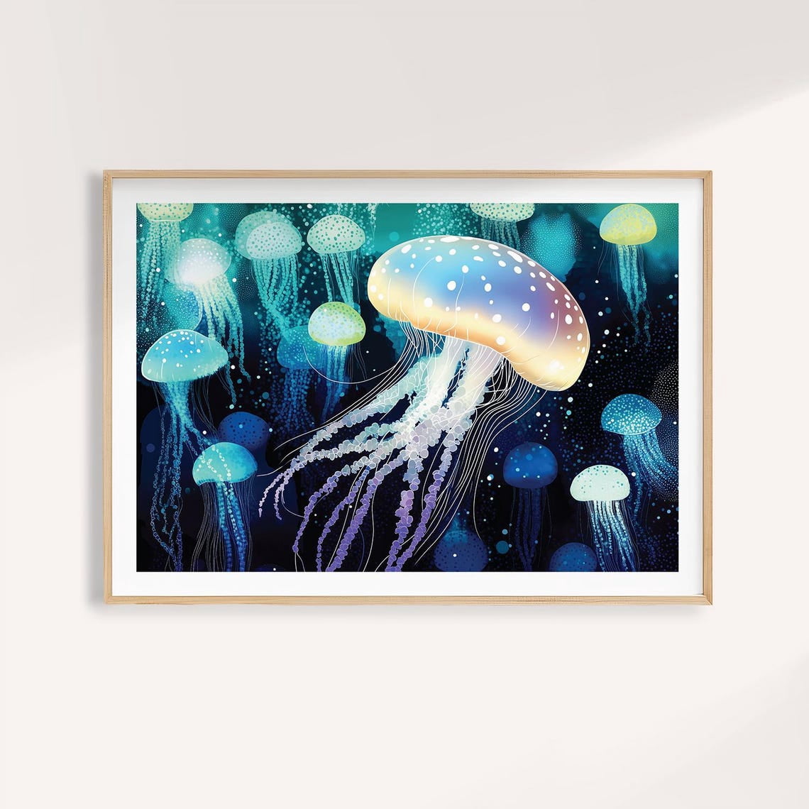 Abstract Jellyfish Art Print Vibrant Ocean Colors Modern Sea Life ...