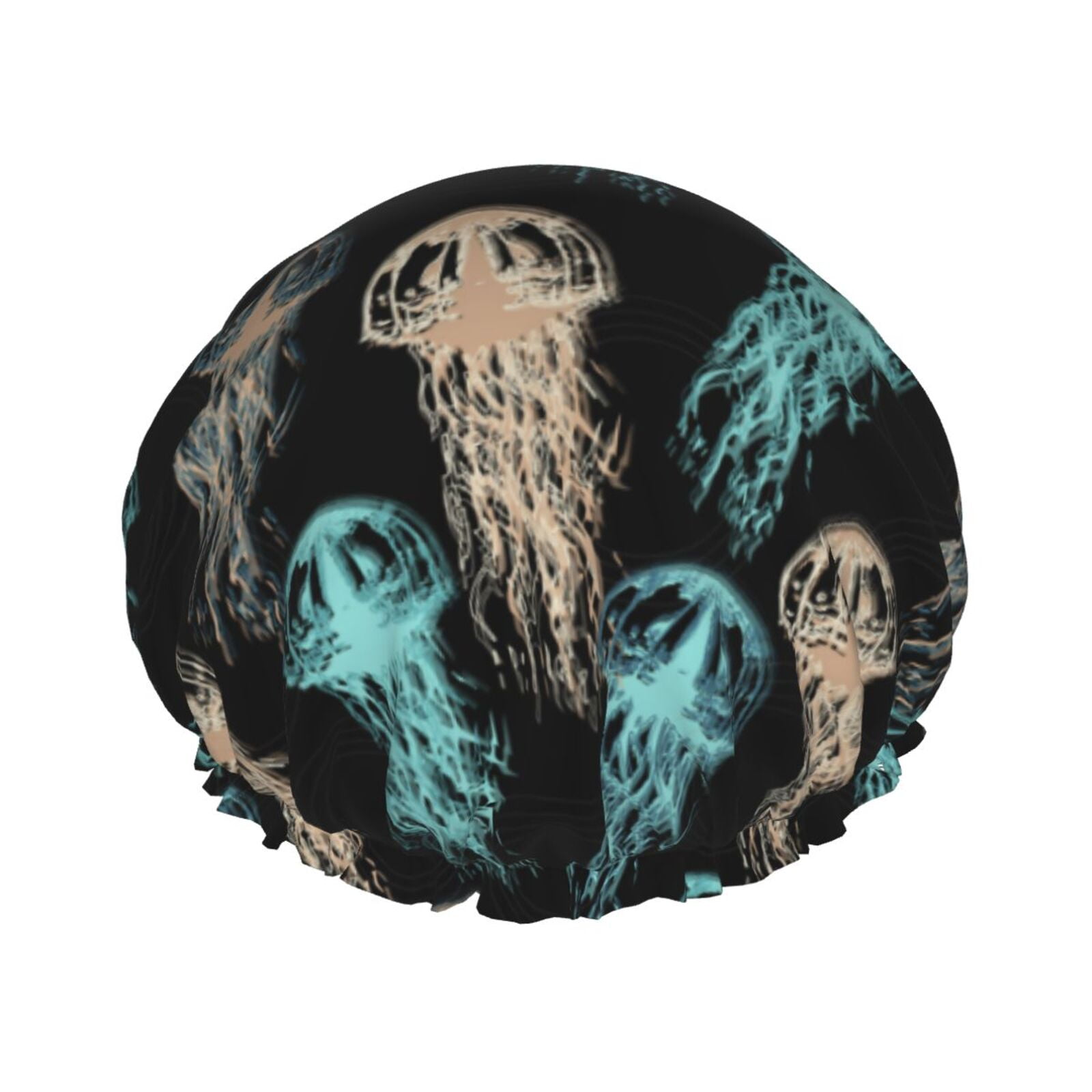 Abstract Jellyfish Print Black Shower Cap, Reusable Bath Hair Hat for ...