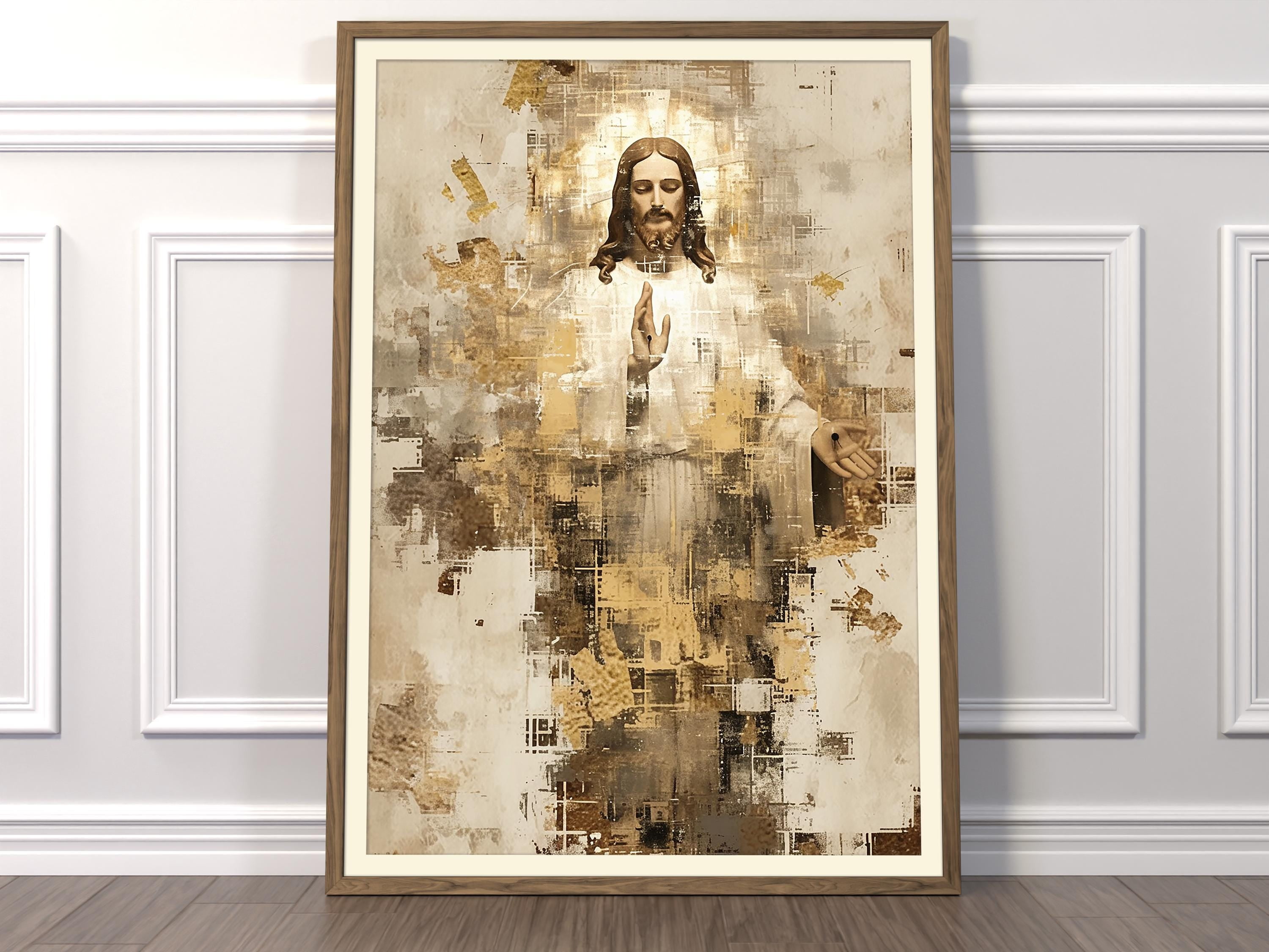 Abstract Jesus Christ Print: Gold & Earthy Tones, Spiritual Wall Art ...