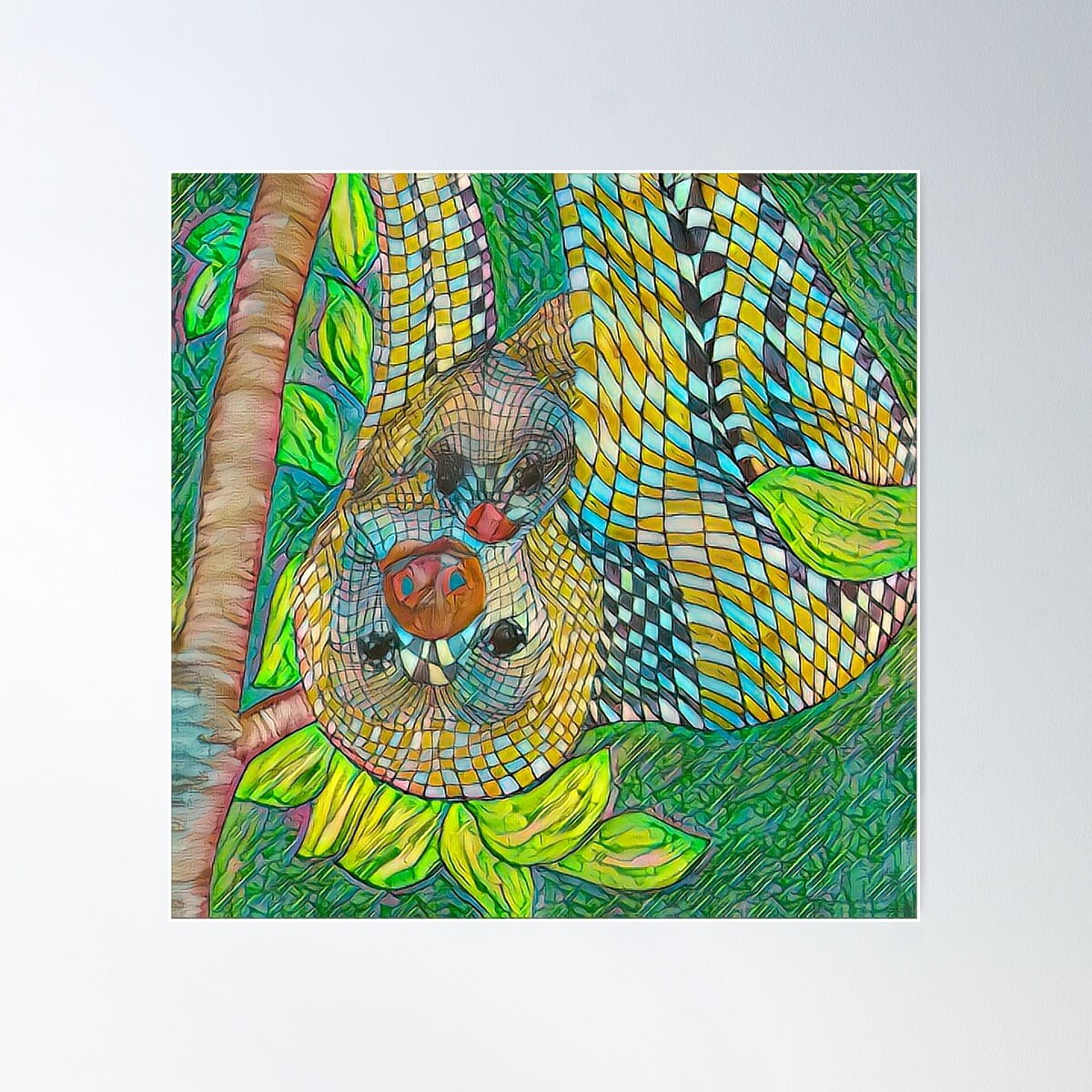 Abstract Jungle Mother Sloth With Baby V4 Poster Wall Art, Modern Wall ...